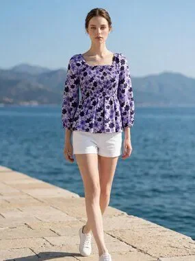 Vineyard Vines | Tops | Vineyard Vines Xl Purple Floral Smocked Peplum ...